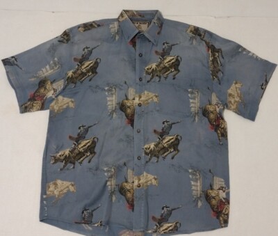 Bit And Bridle Size Medium Button Up Rodeo Cattle Cowboy Blue Patterns ...