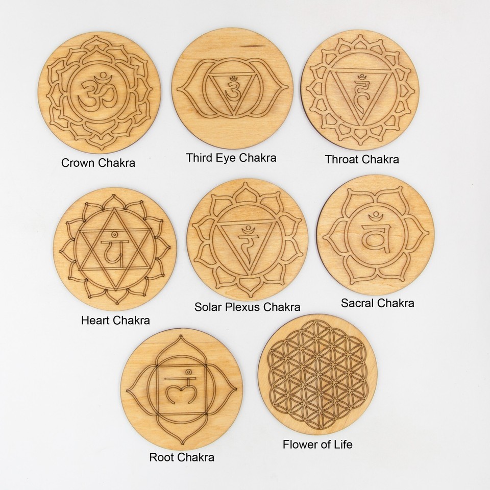 Chakra Wooden Coaster Set of 8 coasters (includes Flower of Life) Laser ...