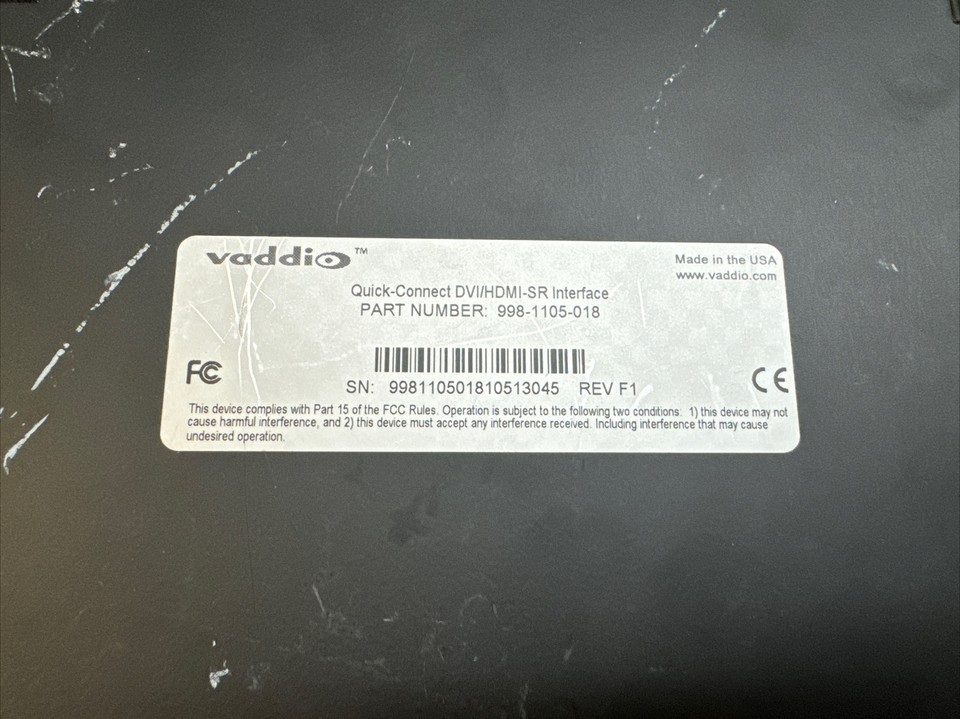 Vaddio Quick-Connect DVI/HDMI-SR Interface 998-1105-018 Video Camera ...