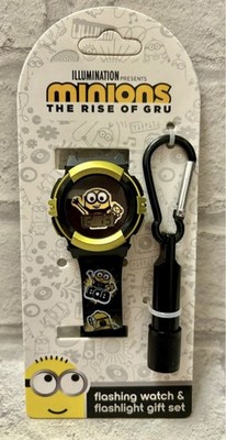 Minions Boys Digital Quartz Watch Silicone Bob Flashing Torch Gift Set ...