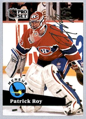1991-92 Pro Set French Leader Patrick Roy Auto 3719 #599 Montreal ...
