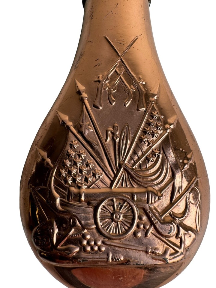 Vintage Copper/ Brass Gun Powder Flask w/ US Civil War Cannon, Muskets ...