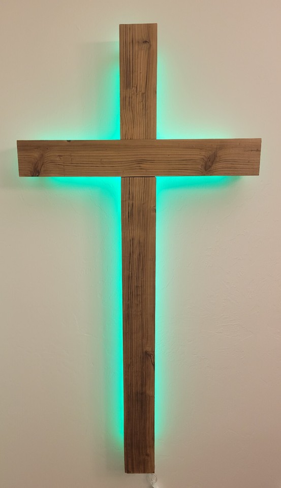 Wood Cedar Cross LED Light-UP Backlit Church Wall Mount Handmade Large ...