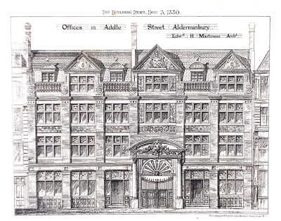 ANTIQUE ARCHITECTURE PRINT BREWERS COMPANY OFFICE ALDERMANBURY LONDON ...