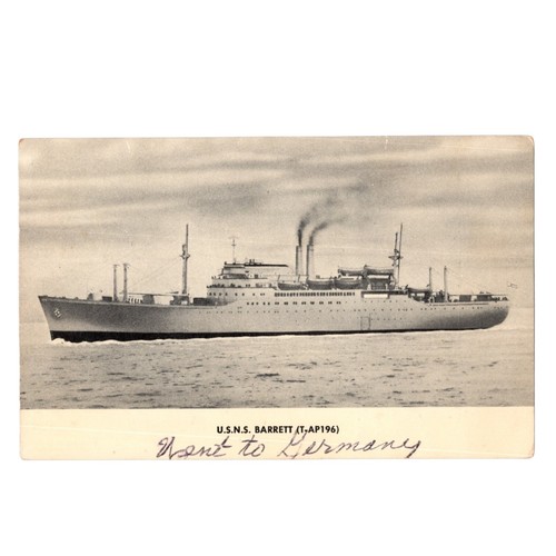 USNS Barrett Ship Postcard Black & White w/ Inscription Went to Germany ...