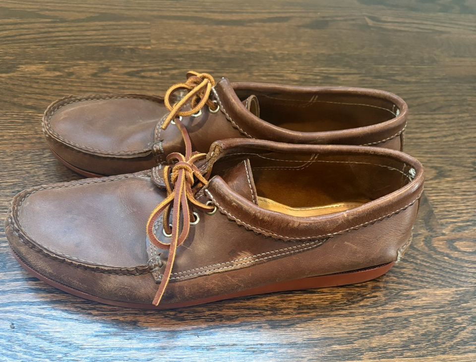 Quoddy Brown Leather / Red Brick Camp Sole Blucher Boat Shoes 10.5 Made ...