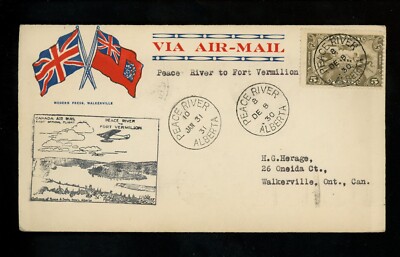 Postal History Canada #C1 First Flight AAMC #529a 1931 Peace River AB ...