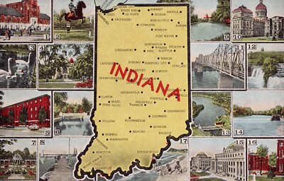 Indiana State souvenir Postcard map historical sites | eBay