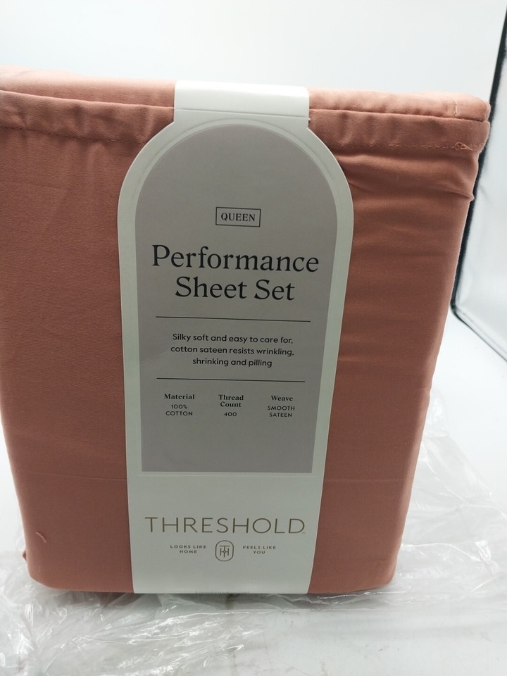 Threshold Performance Sheet Set 4 PC Set 100% Cotton Queen Size Rust ...