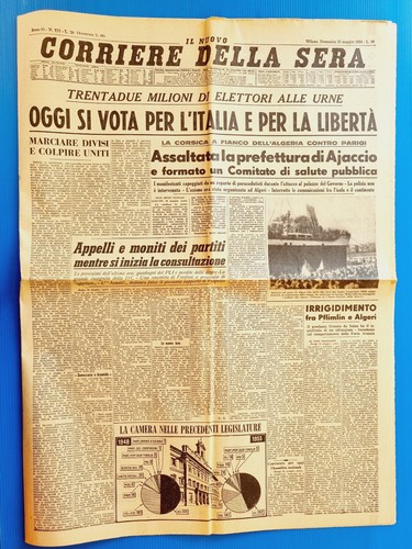 Corriere Of Evening 25 May 1958 Election Politics Parliament - Ajaccio ...