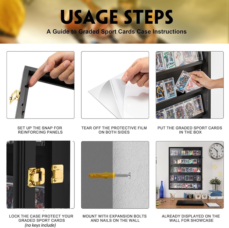 Graded Sport Card Display Case Large 40 Cards Display Case Wooden Wall ...