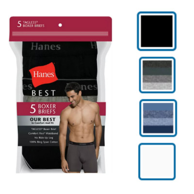 Hanes Tagless 5- Pack Boxer Briefs - S, M, L, XL & 2XL - (All Colors ...