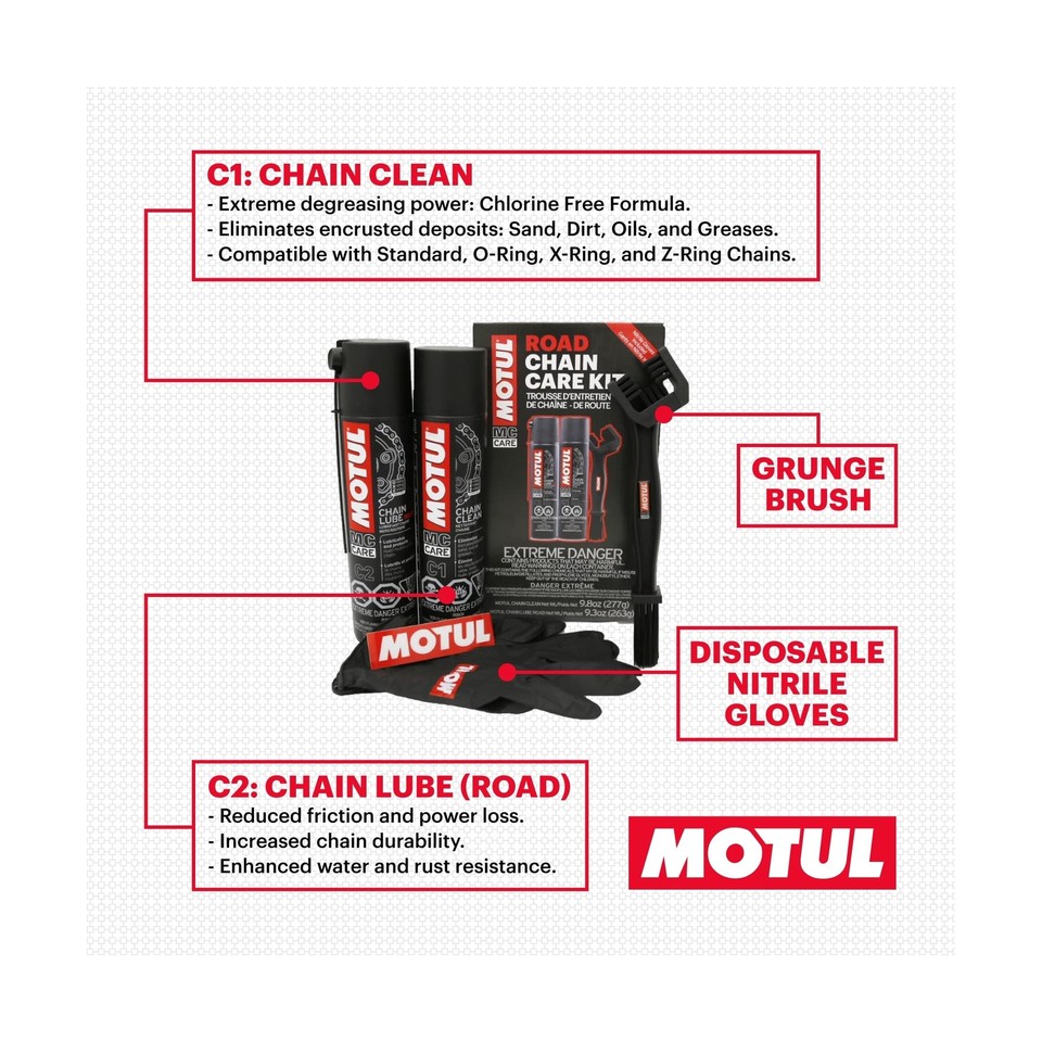 MOTUL 109767 Motorcycle Chain Clean Lube Kit C1 C2 Complete MC Care ...