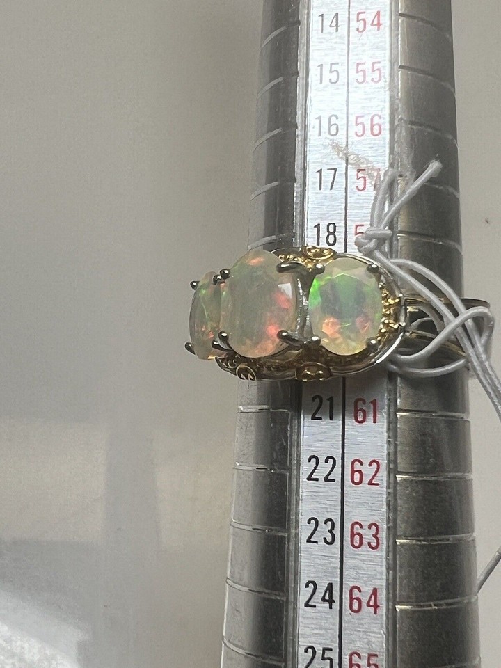 Gems En Vogue 925 NH Sterling Silver Ethiopian Opal Trilogy Ring Sz 9 ...