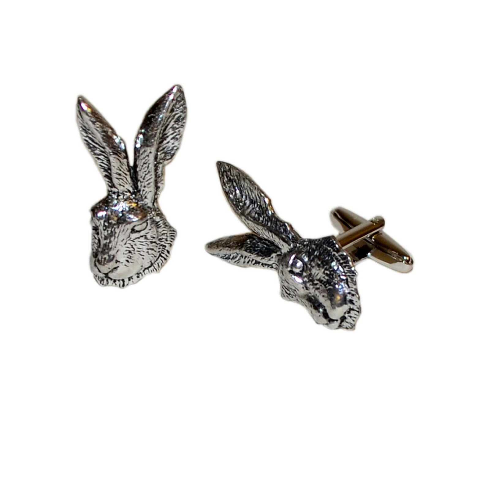 English Made Hares Hare Head Pewter Cufflinks in a Cufflink Box ...