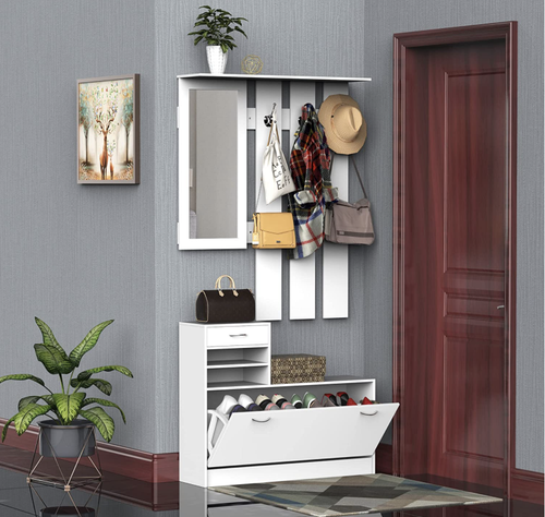 Hallway Shoe Storage Unit Coat Rack Stand White Bench Shelf Cabinet ...