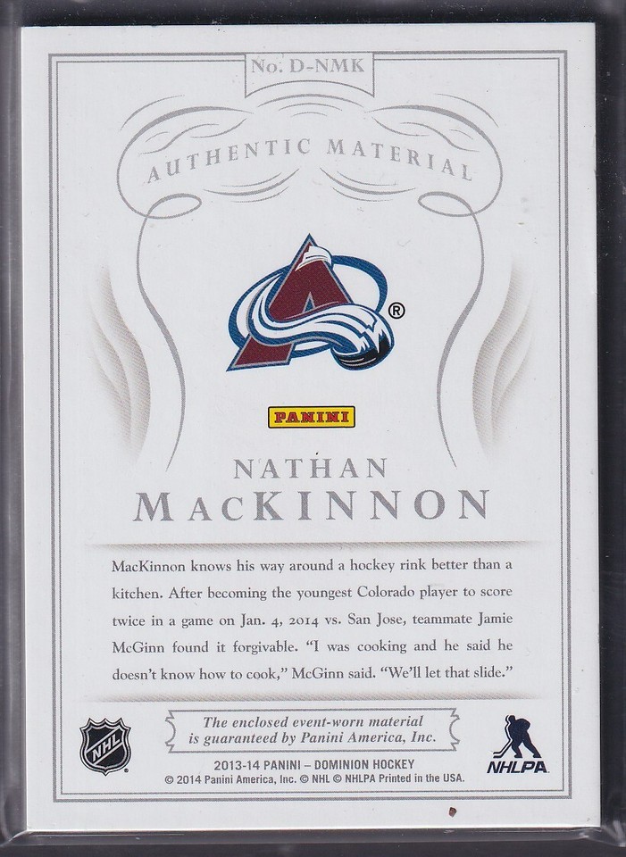 NATHAN MACKINNON - 2013 Panini Dominion Rookie Patch #D-NMK, /3 | eBay
