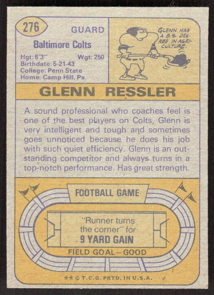 1974 7914A Topps Glenn Ressler Baltimore Colts #276 | eBay