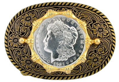 Gold Color Oval Western 1921 Morgan Silver Dollar Belt Buckle EPBB110 ...