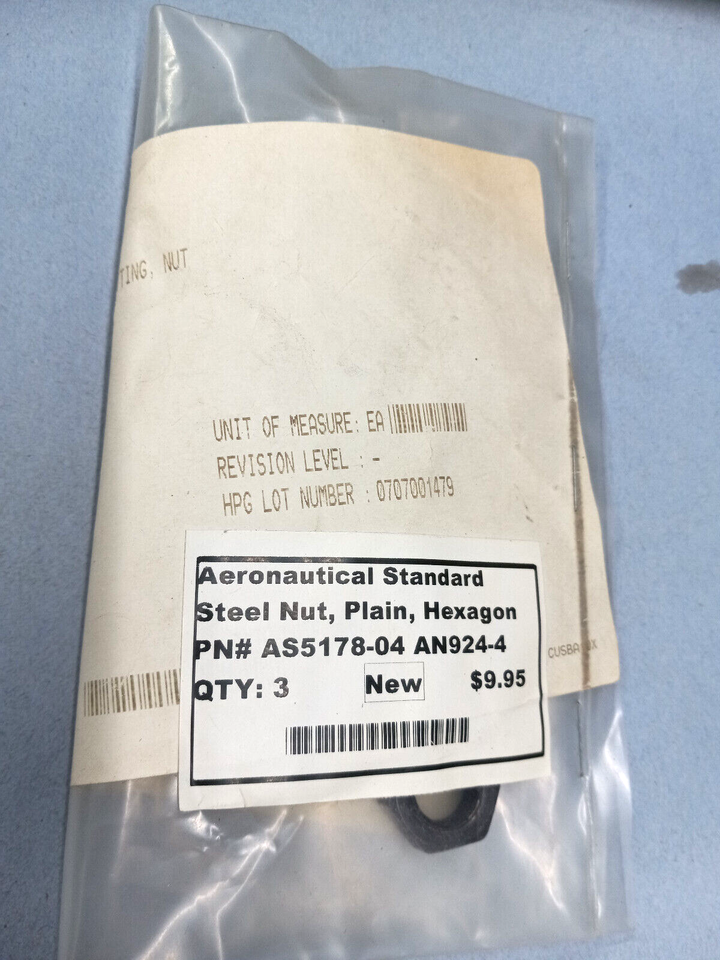 AN/LYCOMING AN924-4 ALT# AS5178-04 3/8", Nut Height: 1/4" Width 5/8 ...
