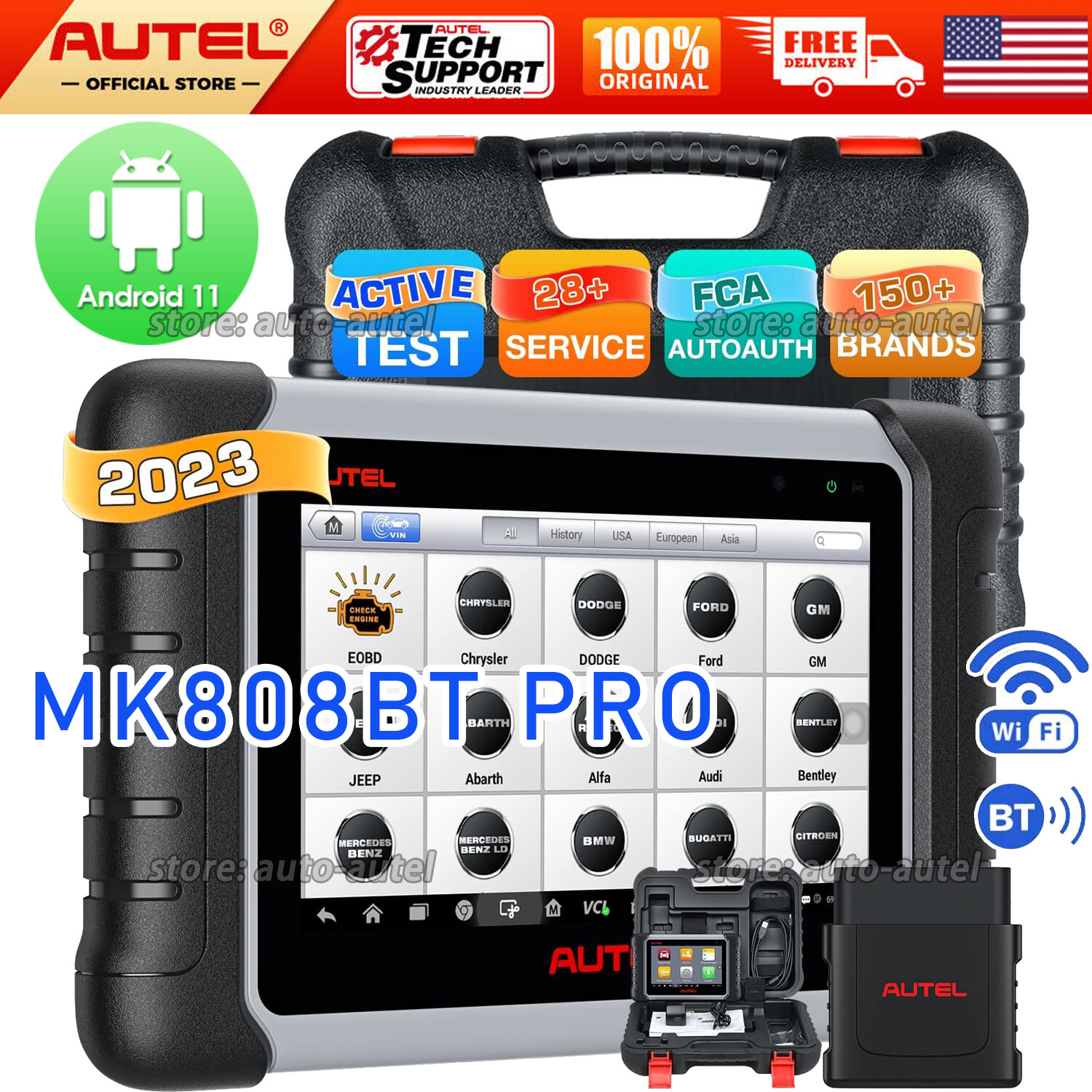 Autel MK808BT Pro OBD2 Scanner Auto Car Diagnostic Scan Tool Key Coding ...