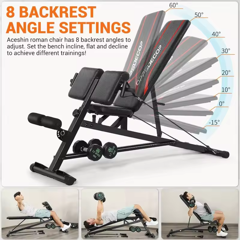 OPPSDECOR 900lbs Adjustable Weight Bench with Hyper Back Extension ...