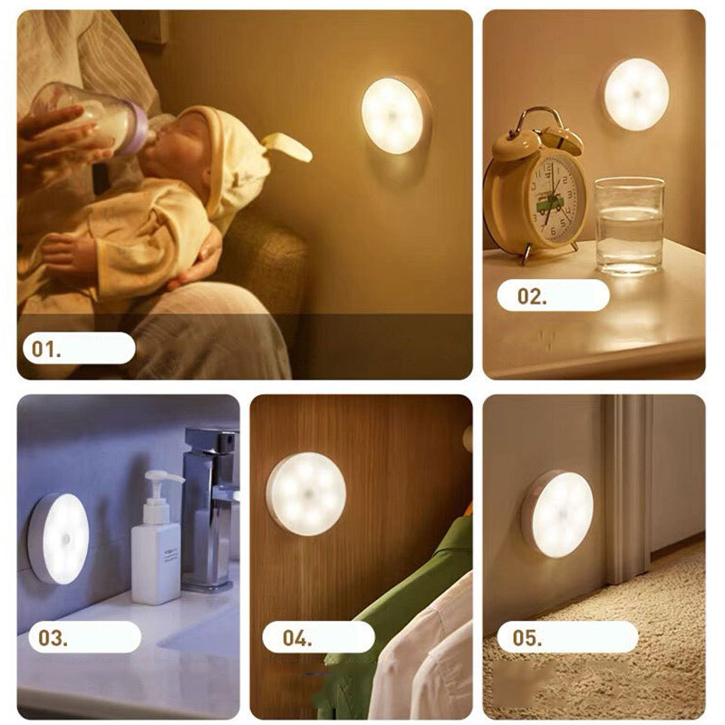 8 Led Motion Sensor Light USB Wireless PIR Battery Wall Cabinet Stair ...