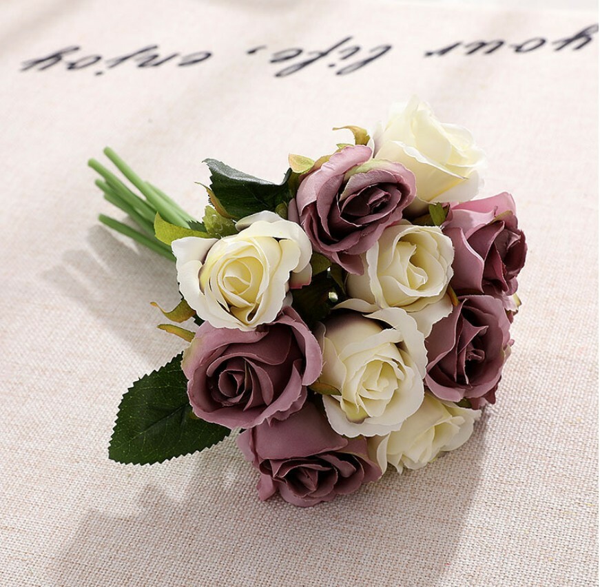 12 Color 12Head Silk Rose Flowers Floral Bridal Wedding Bouquet Home ...