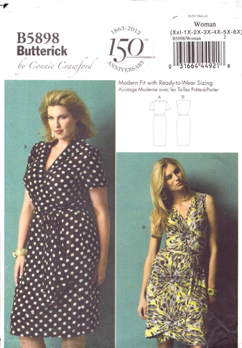 Butterick 5898 ~ Misses/Women's Loose-Fitting, Wrap Dress ~ W/WO Collar ...