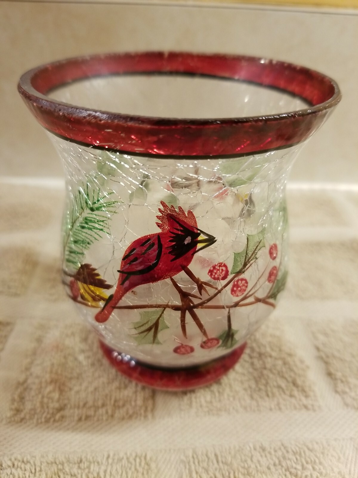 Yankee Candle Winter Cardinal Crackle Glass Votive Holder | eBay