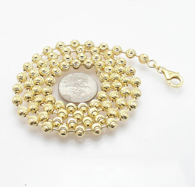 5mm Moon Cut Ball Bead Chain Necklace Solid 14K Yellow Gold Plated 925 ...