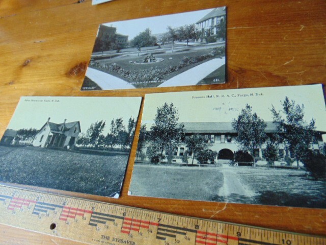 3 Antique North Dakota post cards- 2 Francis Hall, Fargo- Farm House ...