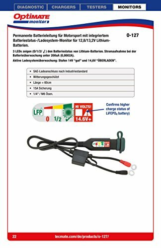 Tecmate OptiMATE MONITOR O-127 Permanent Power Sport Battery Lead With ...