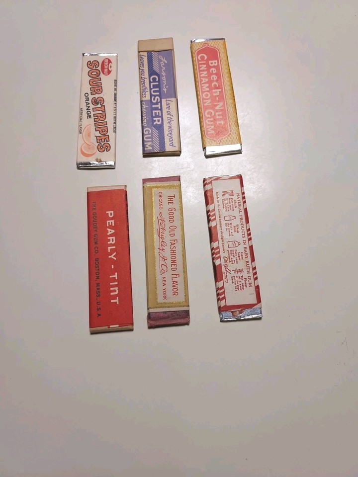 LOT OF 6: EARLY VTG CHEWING GUM SINGLE COMPLETE STICKS IN WRAPPERS NOS ...