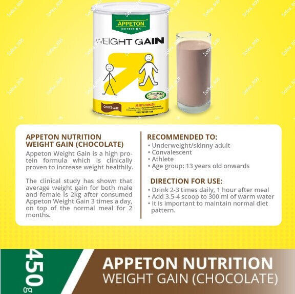 Appeton Weight Gain Powder for Adults Chocolate 450g Increase Body ...