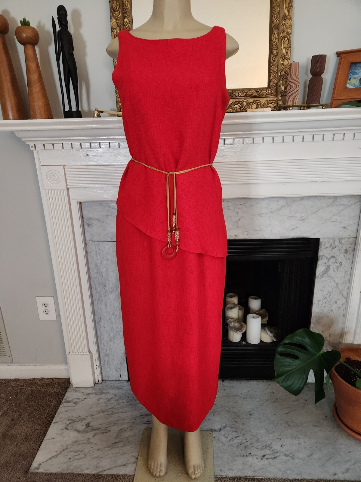 Vintage 70s Red Maxi Dress Asymmetrical Peplum Sheri … - Gem