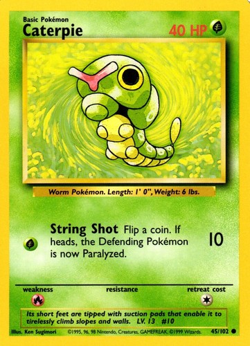 Pokemon Caterpie 45/102 Base Set Common Non-Holo 1999 Trading Card | eBay