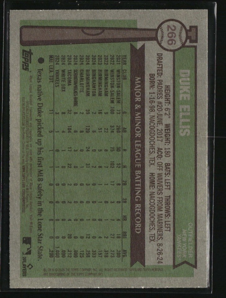 2025 Topps Heritage Duke Ellis Rookie #266 RC New York Yankees | eBay