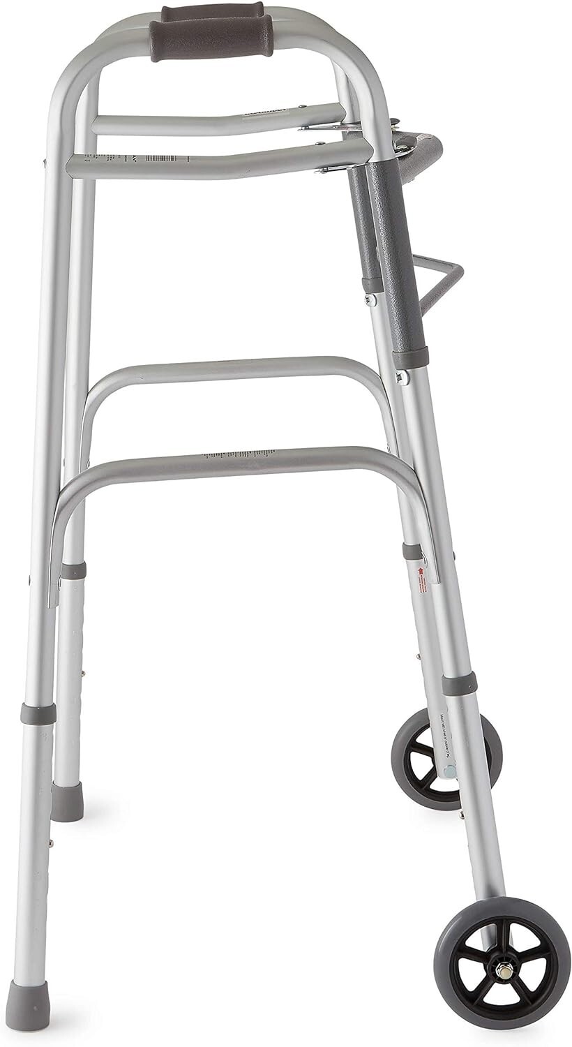 Guardian Deluxe 2-Button Folding Walker 5" Wheels 350 lbs Weight ...