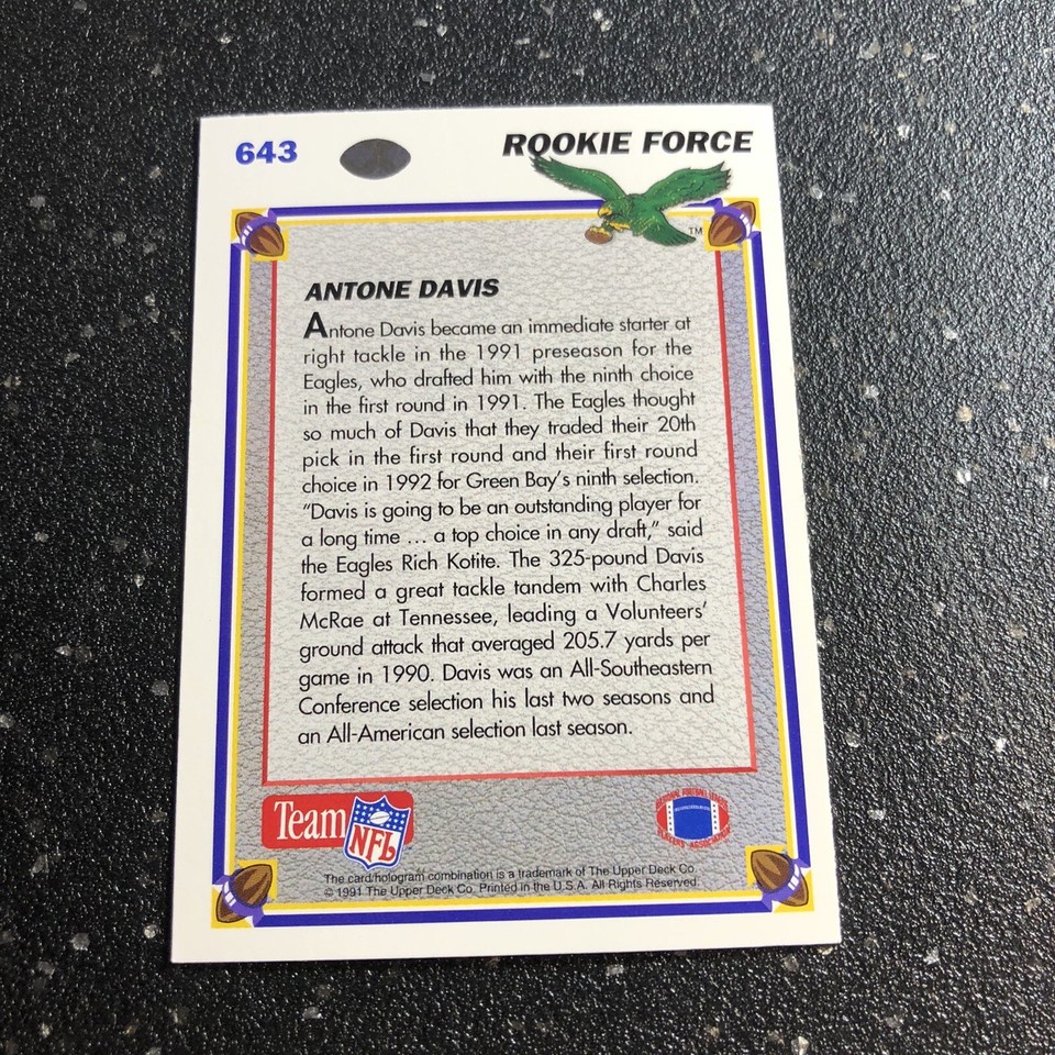 Antone Davis RC 1991 Upper Deck Football #643 NFL Philadelphia Eagles ...