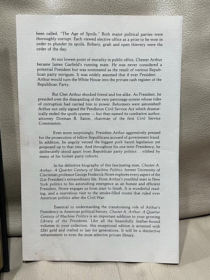 Easton Press- Library of the Presidents- Chester A Arthur- Howe- 1987 ...