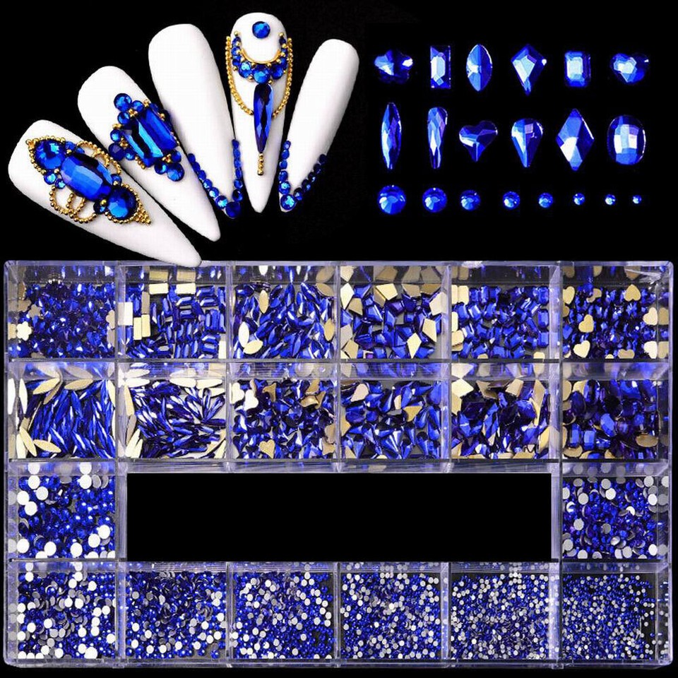 3000PCS 3D Mix Crystals Nail Set Flat Rhinestones Gem Bling Diamante ...