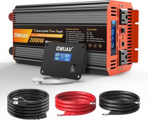 2000W Sump Pump Battery Backup Automatic Switching Inverter Pure Sine ...