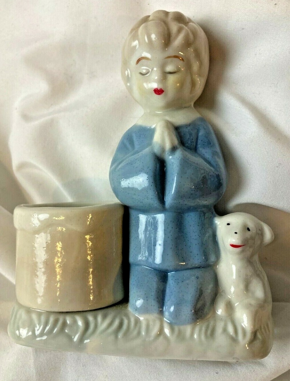Kneeling Boy Praying With Lamb Porcelain Ceramic Figurine Votive Candle ...