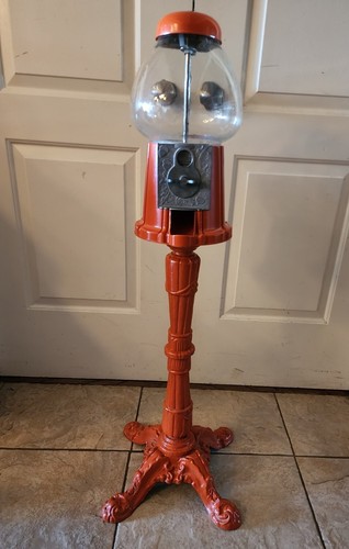 Vintage Cast Iron Gumball Machine with Stand Orange Rare 40"H Works | eBay