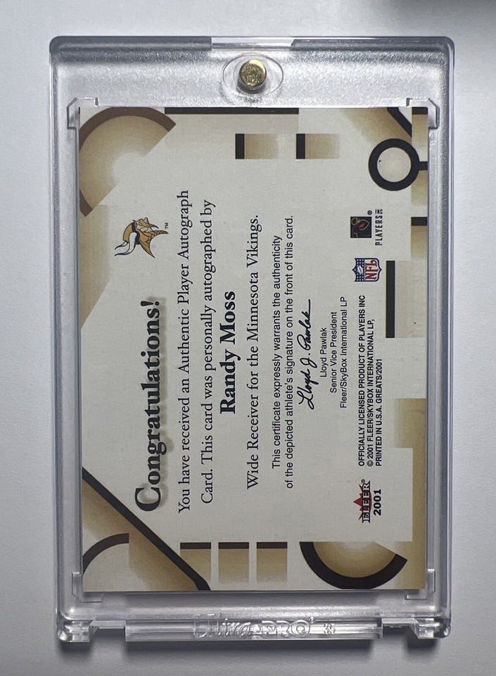 Randy Moss 2001 Fleer Throwbacks Greats Of The Game Autograph SP ...