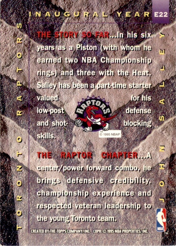 1995-96 Topps STadium Club JOHN SALLEY Toronto Raptors #E22 | eBay