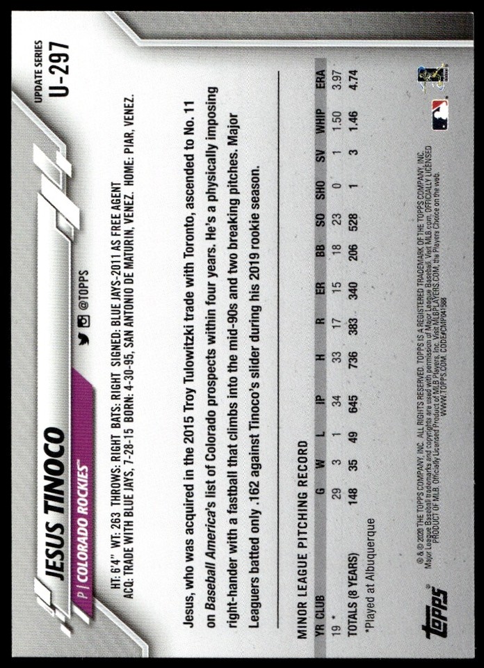 2020 Topps Update #U-297 Jesus Tinoco NM/MT | eBay