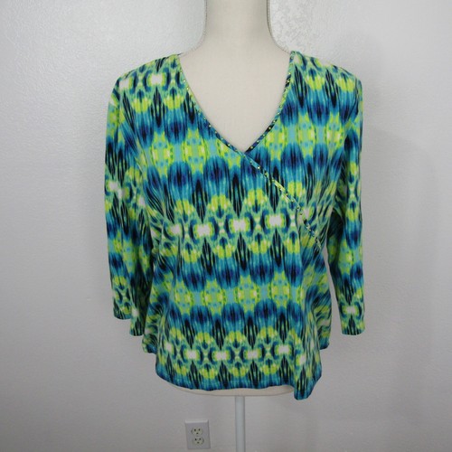 Ruby Rd. Shirt Top Blouse Pullover V-Neck Womens XL Green Blue ...