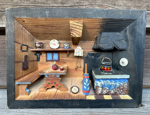 Vintage Cottage Kitchen Shadow Box Diorama 3D Italy Italian Small Wall ...
